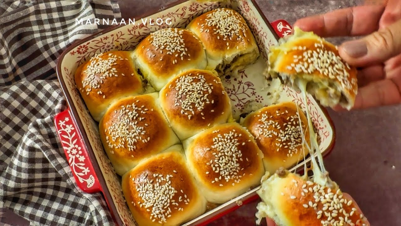 Best cheesy meat stuffed Rolls recipe! Soft and fluffy buns recipe ...