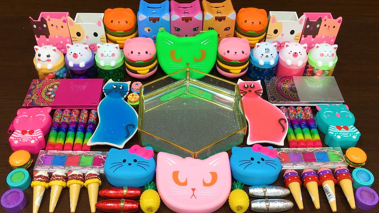 CAT Slime | Mixing Random Things into CLEAR Slime | Satisfying Slime ...