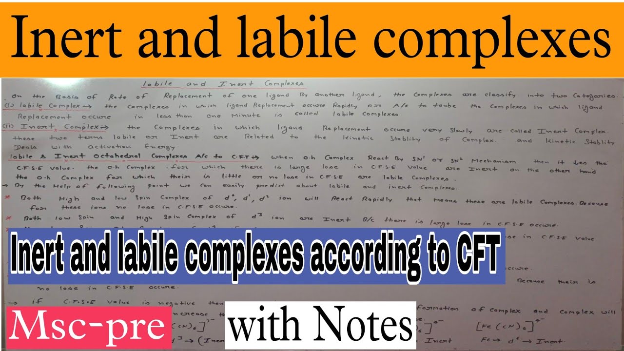 inert and labile complexes - Msc pre inorganic chemistry - YouTube