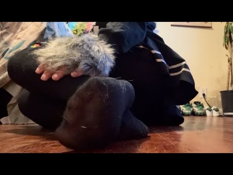 Furry femboy shows you his feet in black knee high socks 👣💖