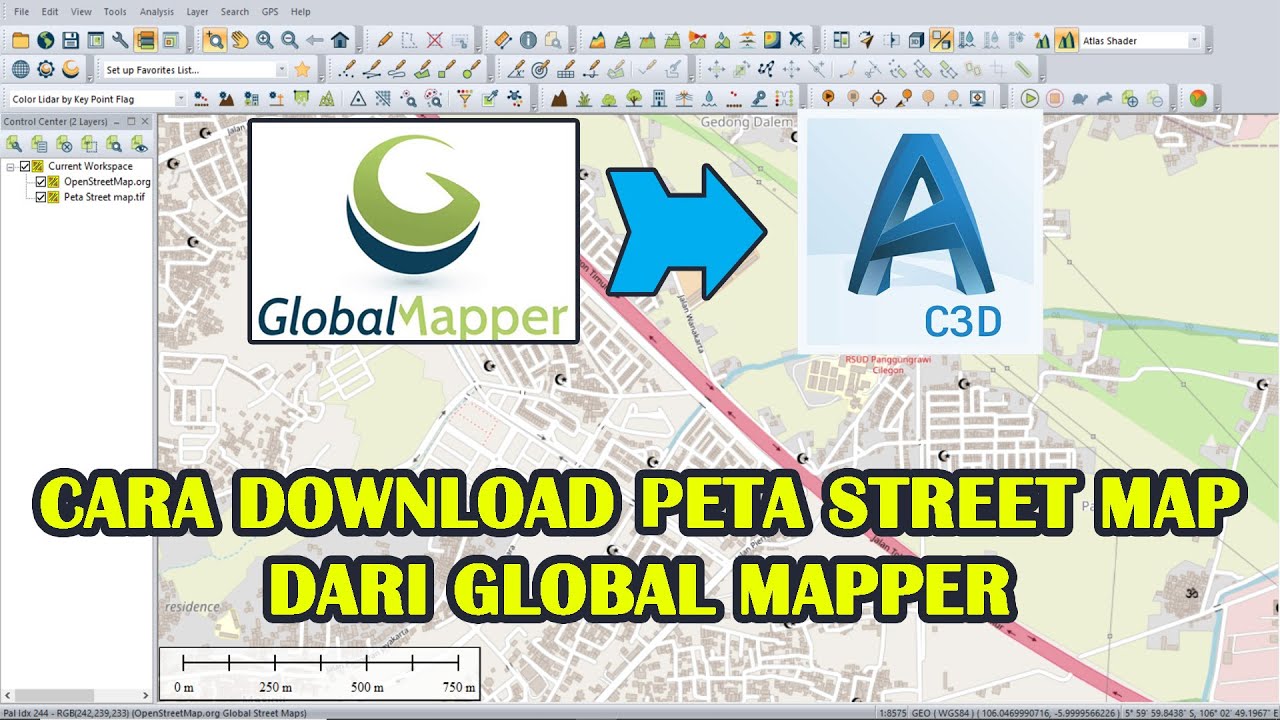 Tutorial download peta street map dengan global mapper - YouTube