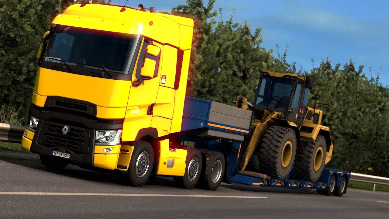 ETS 2 - Renault Trucks T Range + Low Loader Trailer Transporting a ...