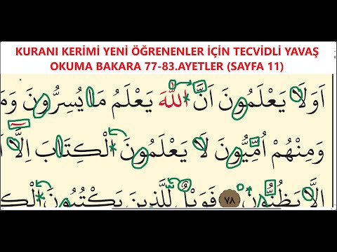 KURANI KERİMİ YENİ ÖĞRENENLER İÇİN TECVİDLİ YAVAŞ OKUMA BAKARA 77-83.AYETLER SAYFA 11