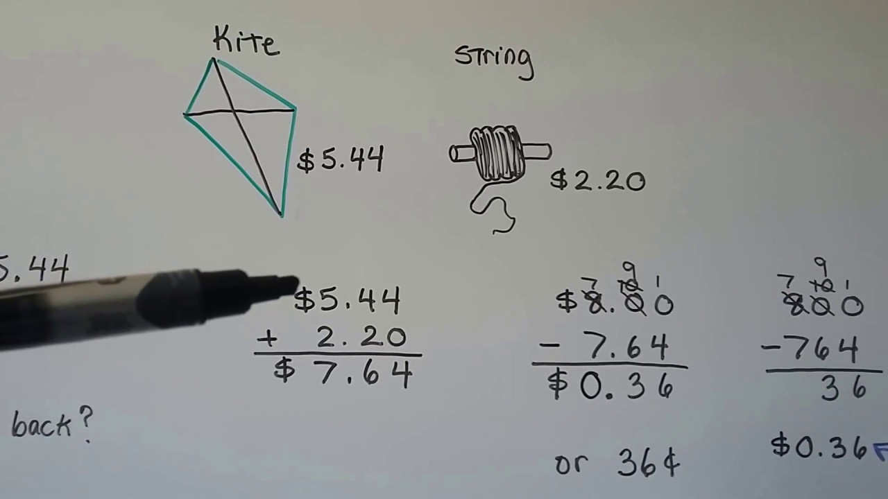 Grade 2 Math 11.10b, Adding and subtracting money - YouTube