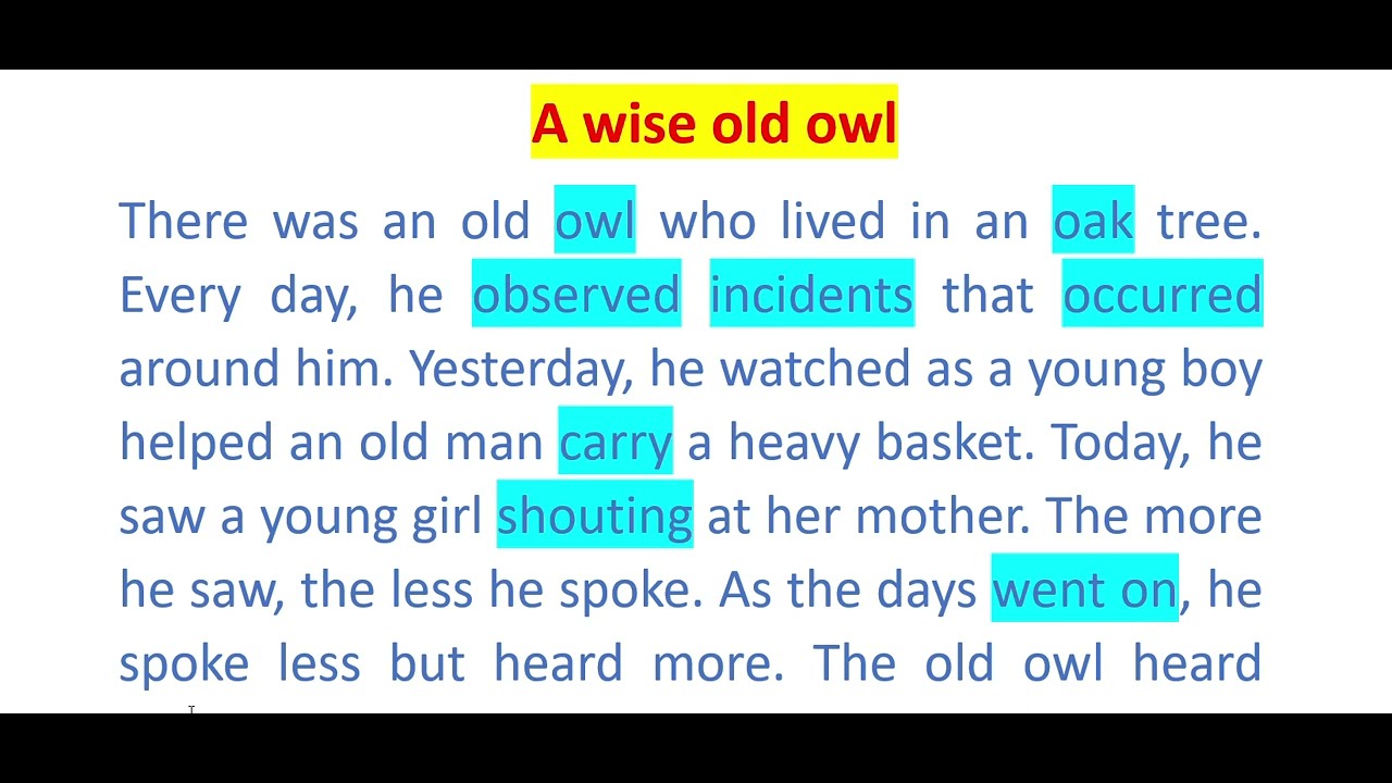 A wise old owl || English Reading||English Story || Learn English ...