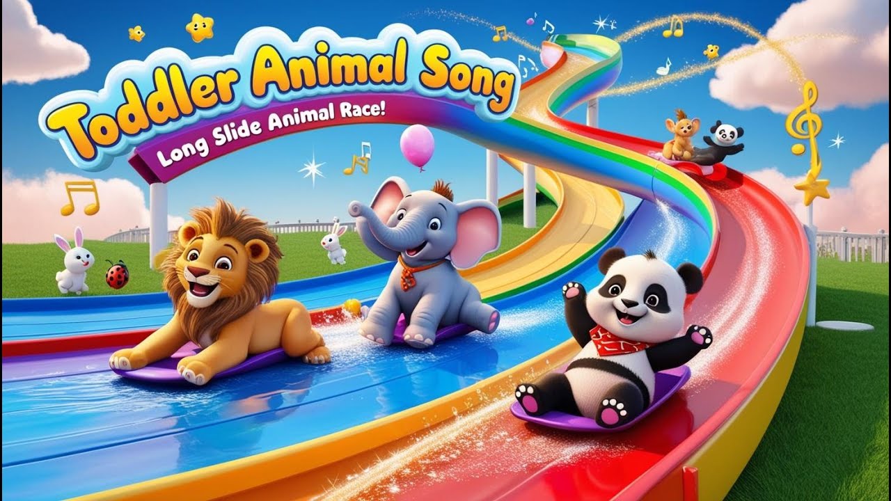 Toddler Animal Song: Long Slide Animal Race - YouTube