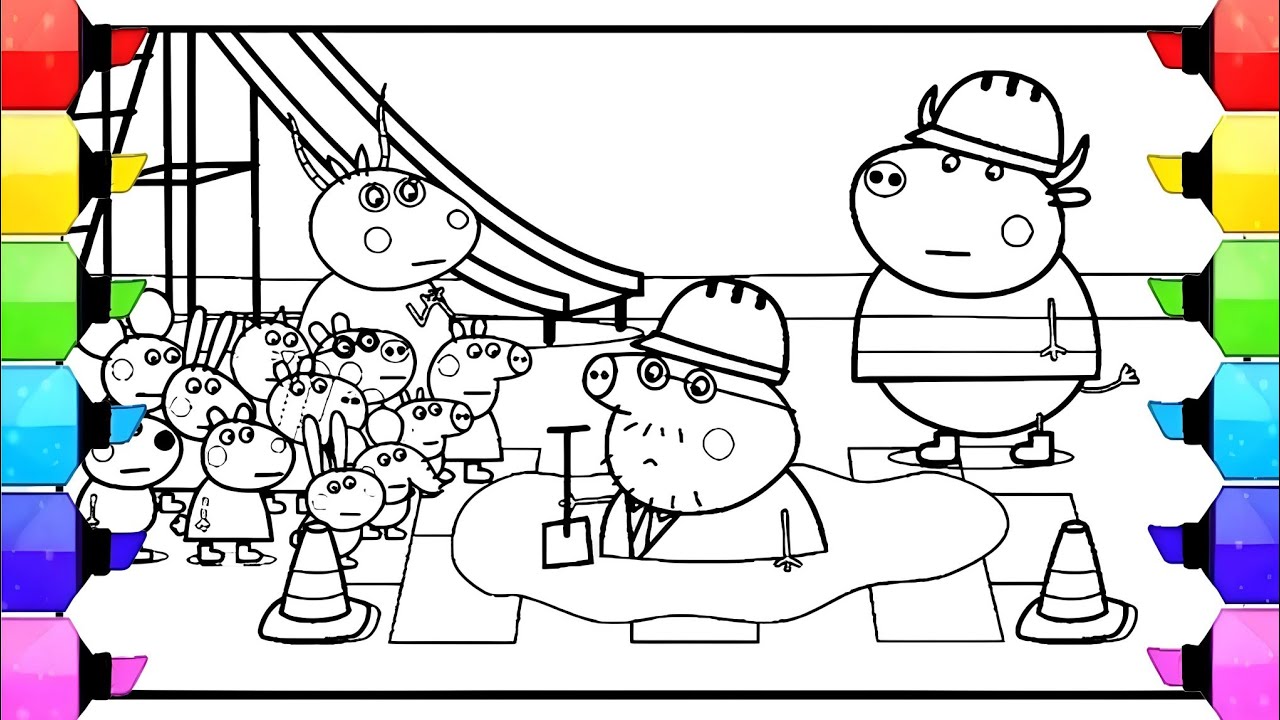 Daddy Pig on the Work Drawing, Painting and Coloring || Peppa Pig ...