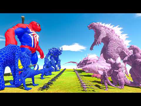 Spider Kong Team vs Godzilla Deviant Purple Team - Animal Revolt Battle Simulator