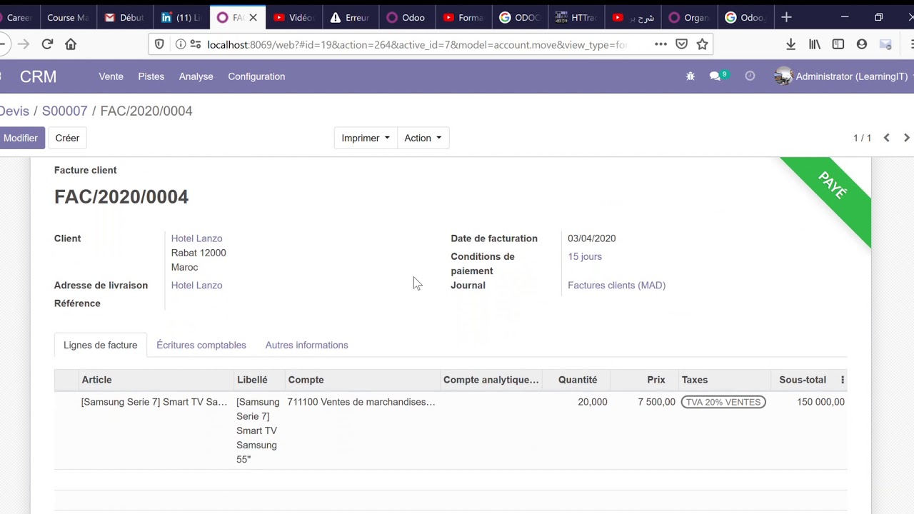 Création d'une facture Odoo v13~1 - YouTube