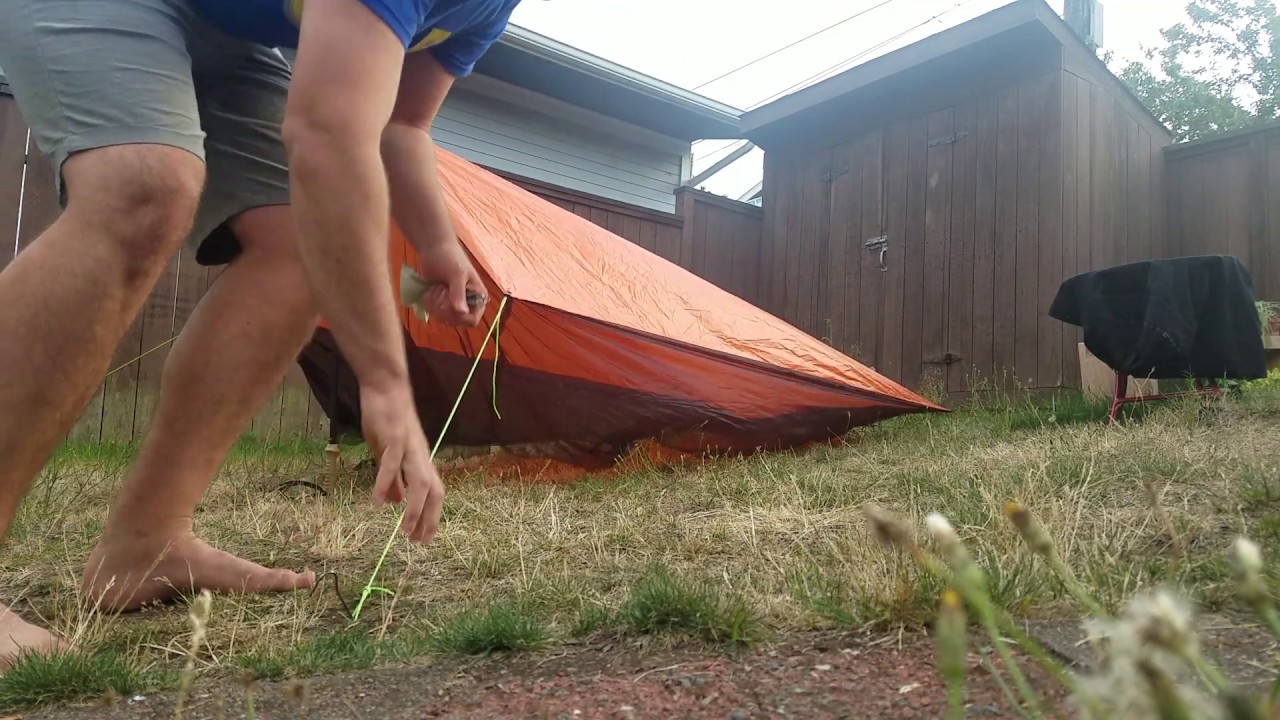 How to Pitch an Minimal A-Frame Tarp // 11.85oz MYOG Silpoly Tarp - YouTube