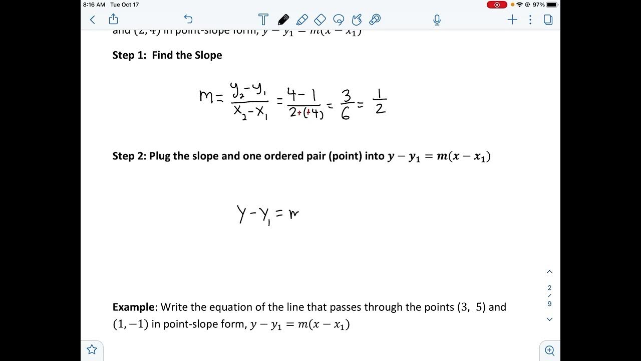 Algebra 2 Linear Functions Part 1 Writing Linear Equations in Point Slope Form - YouTube