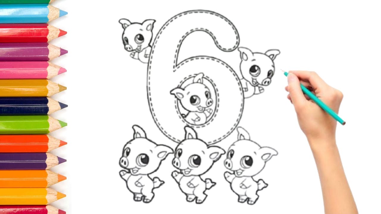 Drawing & Coloring Number Six “6” for kids & toddlers |coloring Number ...