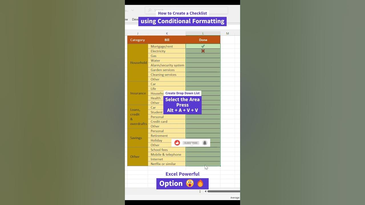 How to Create a Checklist using Conditional Formatting 🔥|#youtubeshorts #excel #shorts # ...