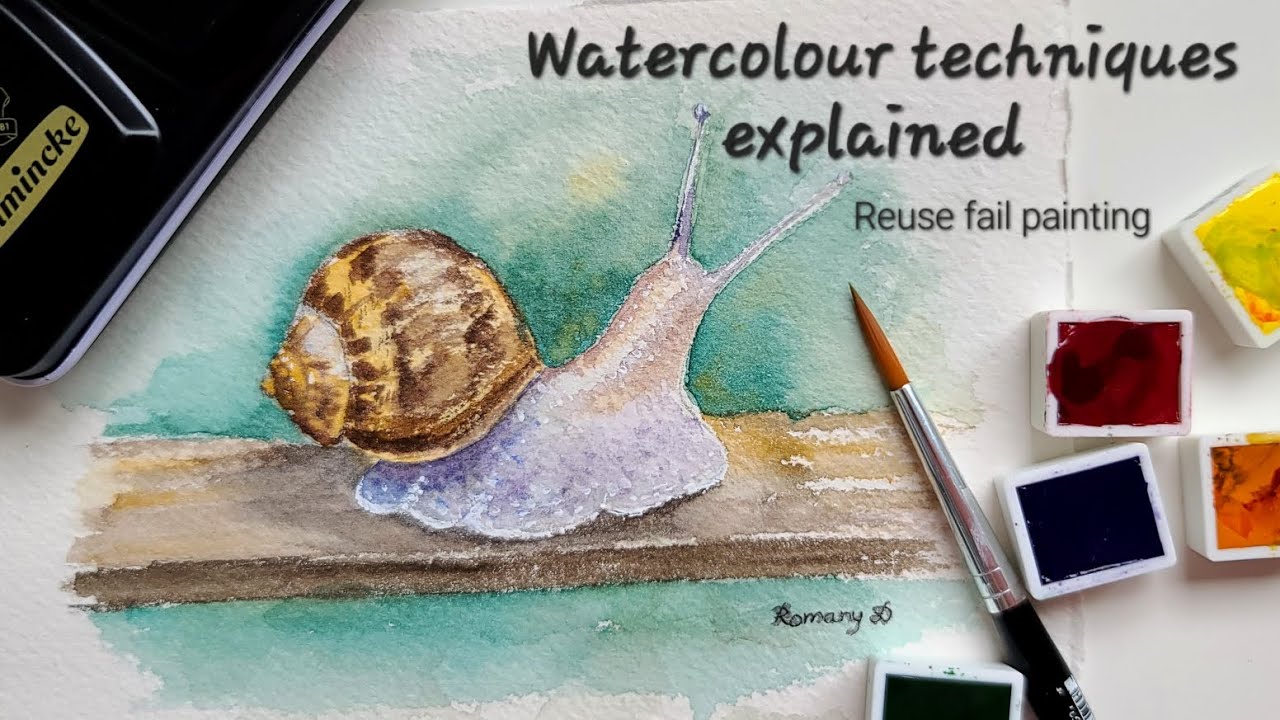 How to paint watercolour snail 🐌 + Watercolour Techniques + Review ...
