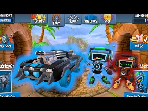 Beatbot old and new outfit with Interloper car - Beach Buggy Racing 2 ...
