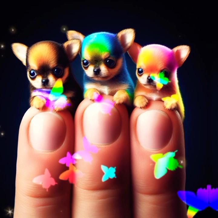 Tiny Rainbow Chihuahua Puppies on fingers 🌈 #tinypuppies #chihuahua # ...