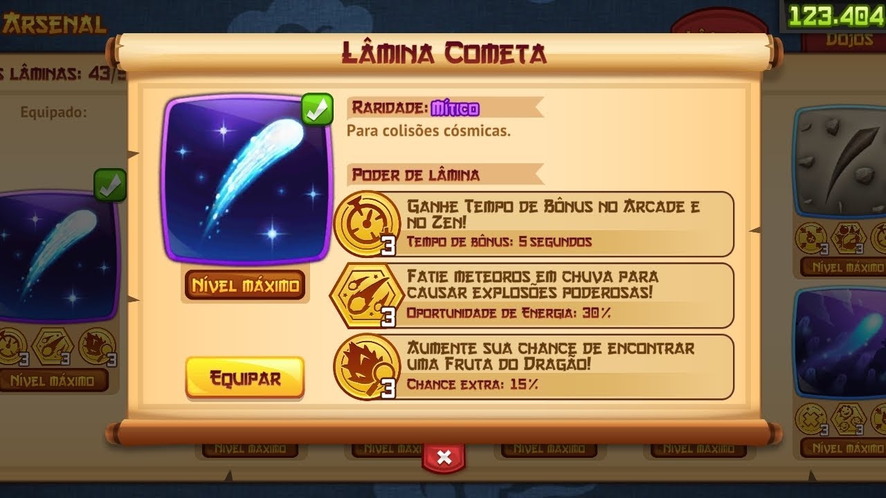 FRUIT NINJA:Apresentação da espada LÂMINA COMETA☄ nos 3 modos - YouTube