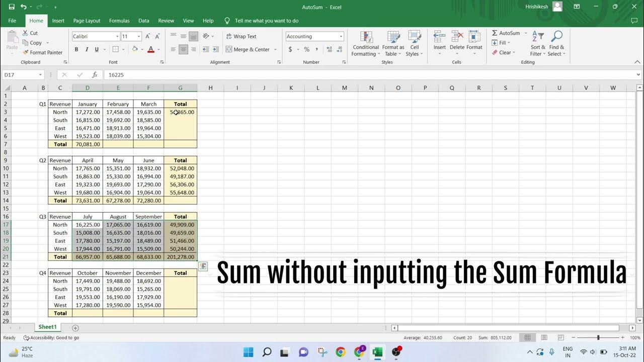 I summed up my cells without using the SUM formula || Excel AutoSum Professional Shortcut ...