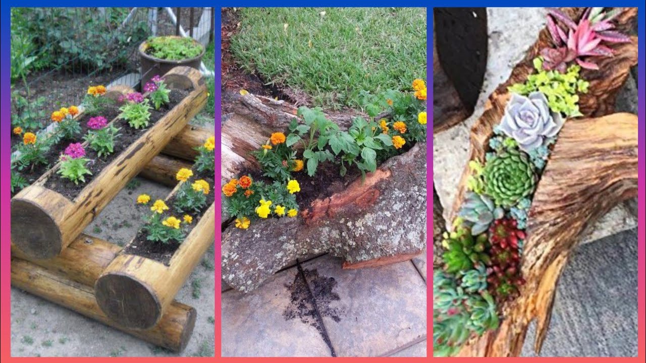Most Fabulous Garden Wood Log Planter Design - Garden Makeover - YouTube