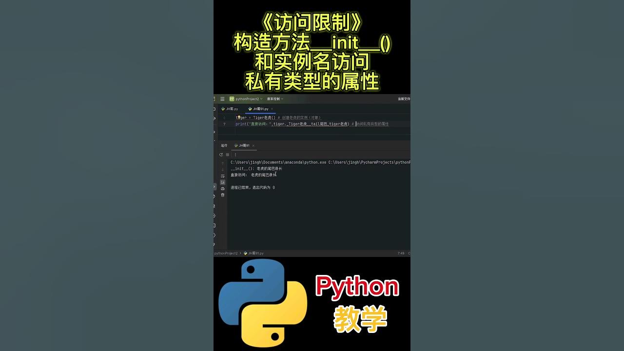 《访问限制》构造方法init和实例名访问 私有类型的属性 Python Python教学 Python编程 Python