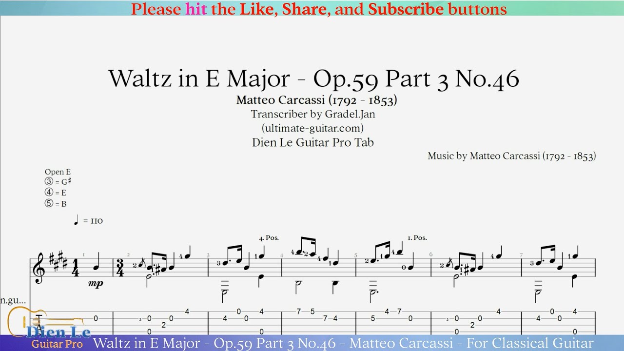 Waltz in E Major - Op.59 Part 3 No.46 - Matteo Carcassi - For Classical ...