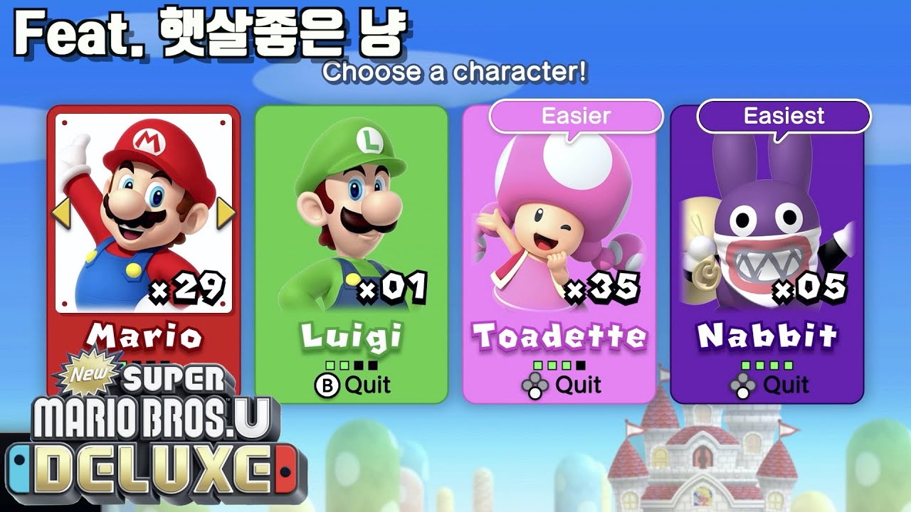 New Super Mario Bros. U Deluxe (4 players coop): Mario, Luigi, Toadette ...