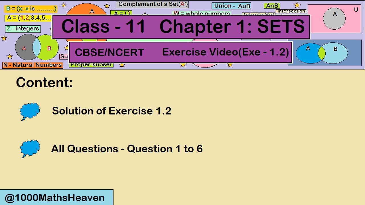 Sets Class 11 | CBSE Math Chapter 1 | Exercise 1.2 | Complete Exercise ...