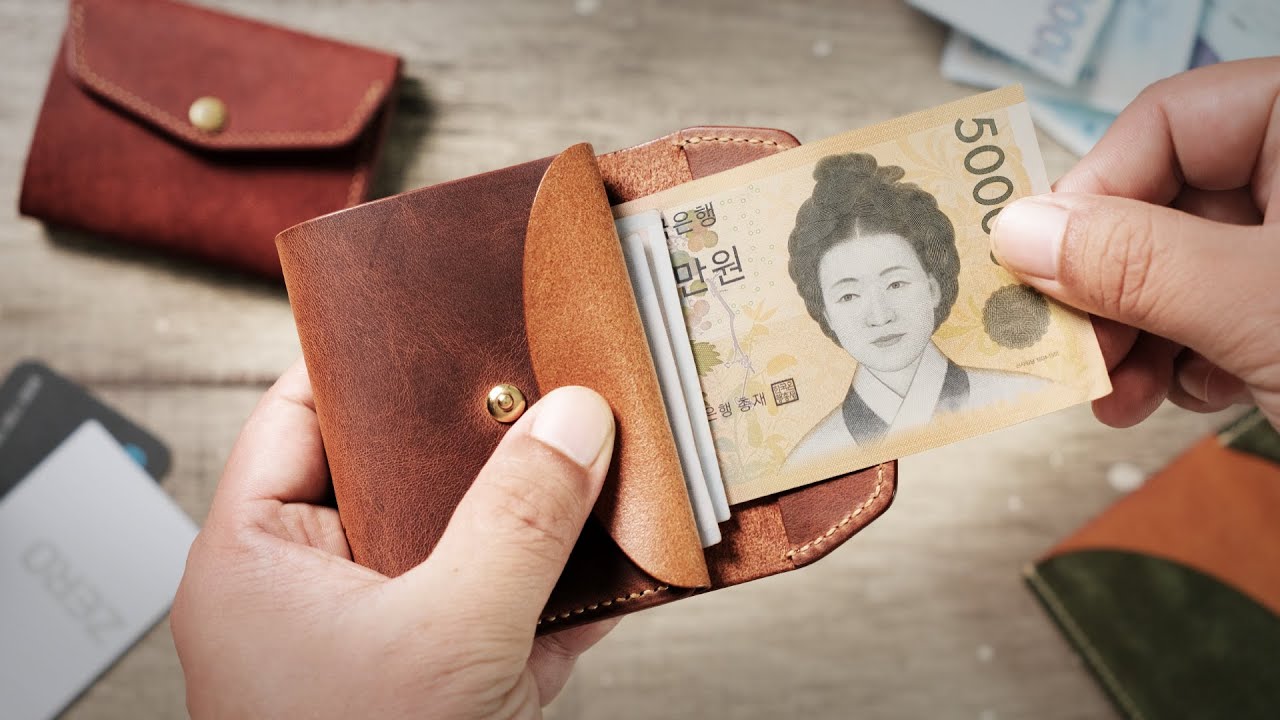 Making a HANDMADE Leather Cash Wallet for Minimalists. 2pocket wallet ...