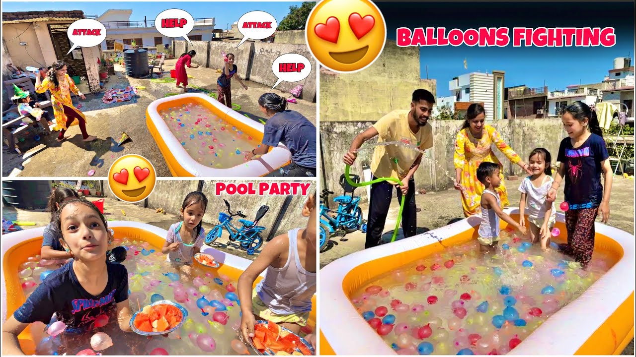 Water Balloons Fight | Homemade Swimming Pool | Homemade Pool | Yogesh ...