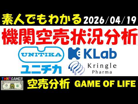 【空売分析】ユニチカ！KLab！クリングルファーマ！【20260419】