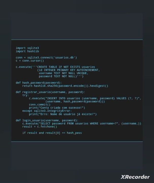 Sqlite3 em python Parte1!! #python #pythondeveloper #games #celular #sejacoder #foryou # ...