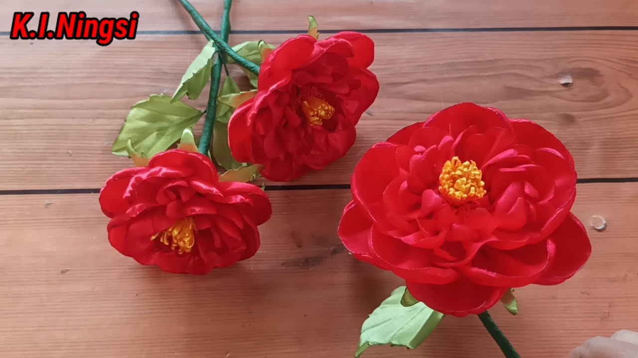DIY || Bunga Camelia Jepang || Tutorial Membuat Bunga Dari Pita Satin - YouTube
