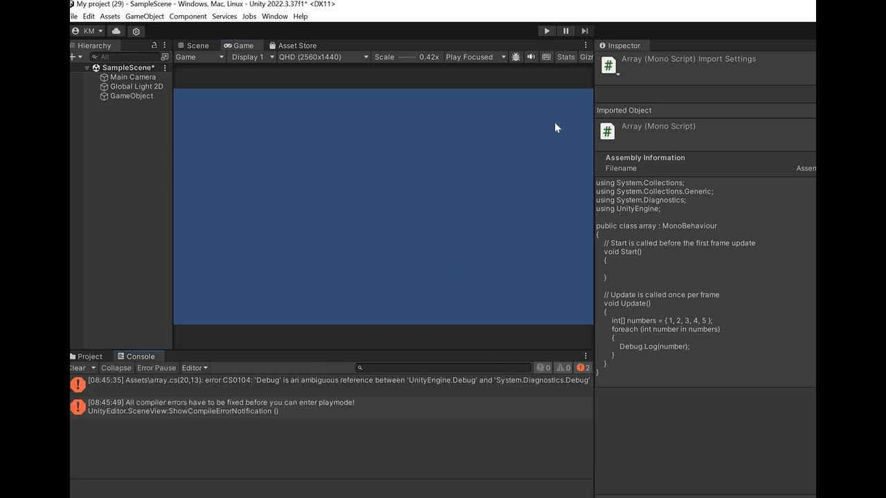 learn c# programming unity game 2024 print unity array - YouTube