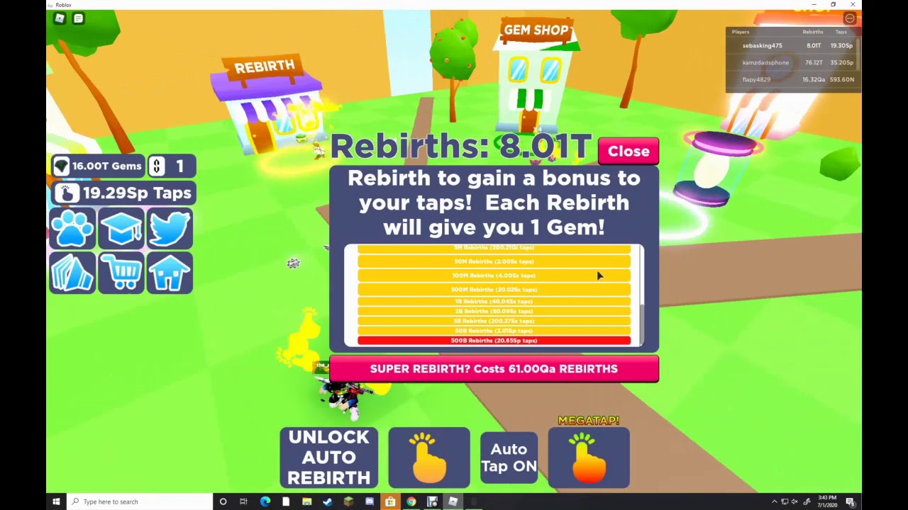 Super Rebirth tutorial! (Roblox tapping Simulator) - YouTube