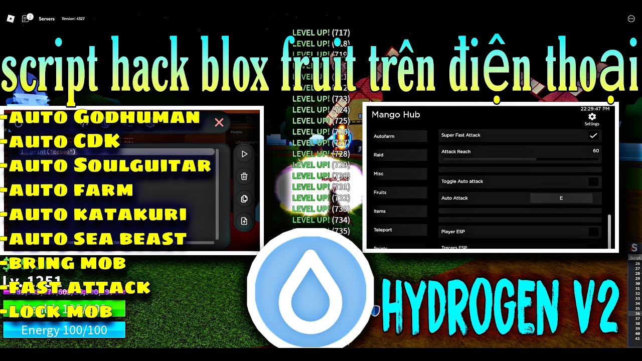 Script hack blox fruit mango hub mobile đánh nhanh gom quái tự động ...