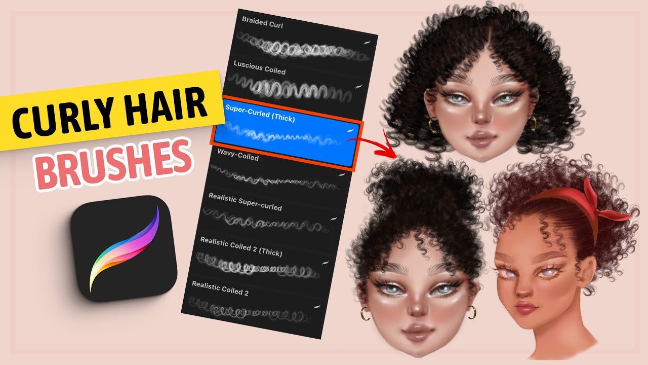 Drawing Quick Curly Hairstyles | Procreate Curly Hair Brush Pack - YouTube