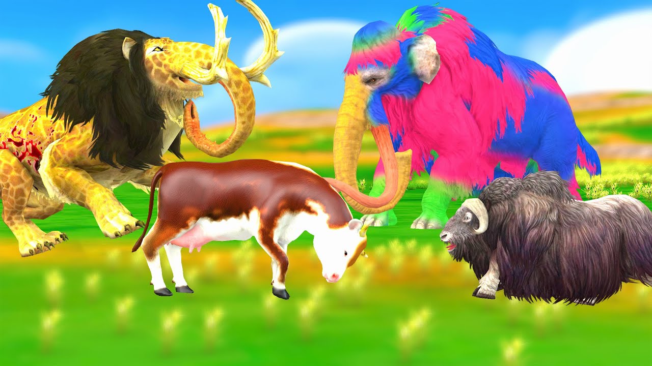 Monster Lion vs Elephant vs Yak, Cow Cartoon Rescued Saved by Woolly ...