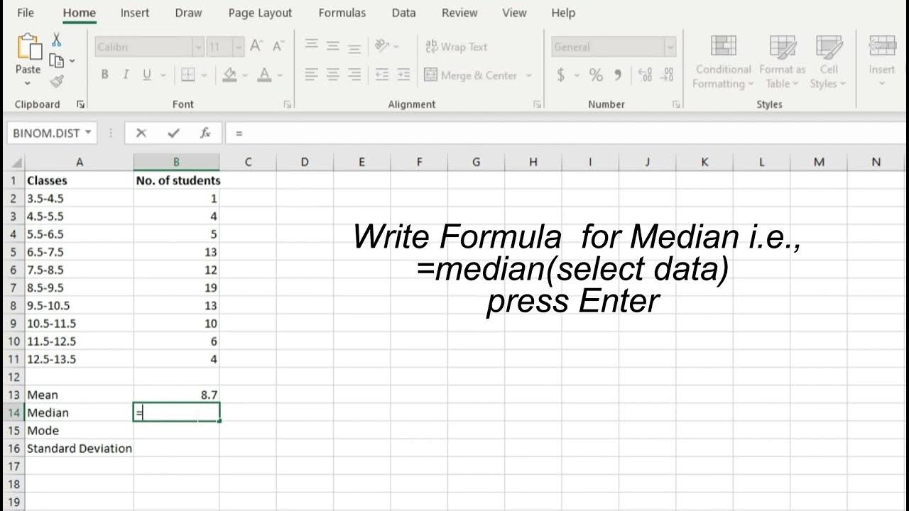 How to find Mean, Median , Mode, SD, using MS Excel - YouTube