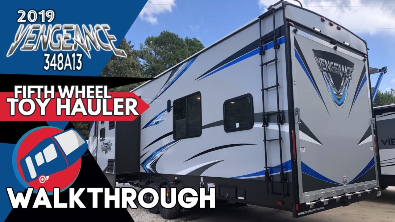 NEW 2019 Vengeance 348A13 Toy Hauler Fifth Wheel Walkthrough - YouTube