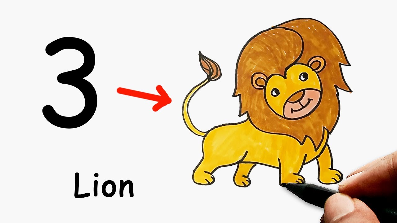 The 3 Number into a Lion Drawing | How to Turn Number 3 into a Lion ...