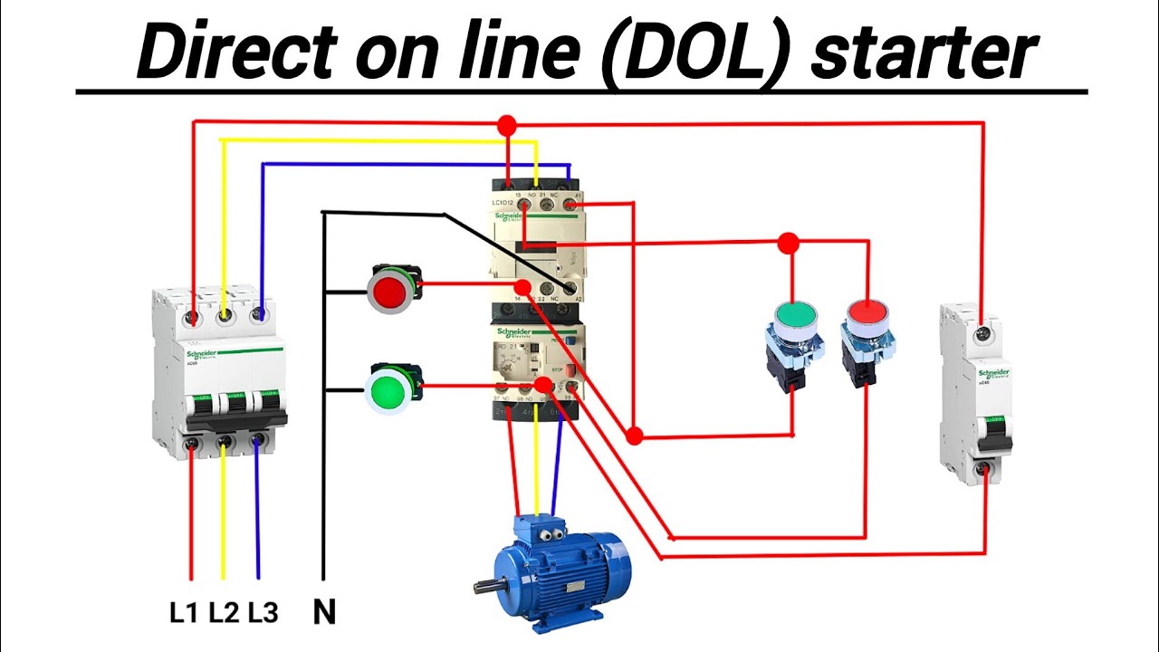 DOL starter connection with indicator lamp || DOL Starter for 3 phase ...