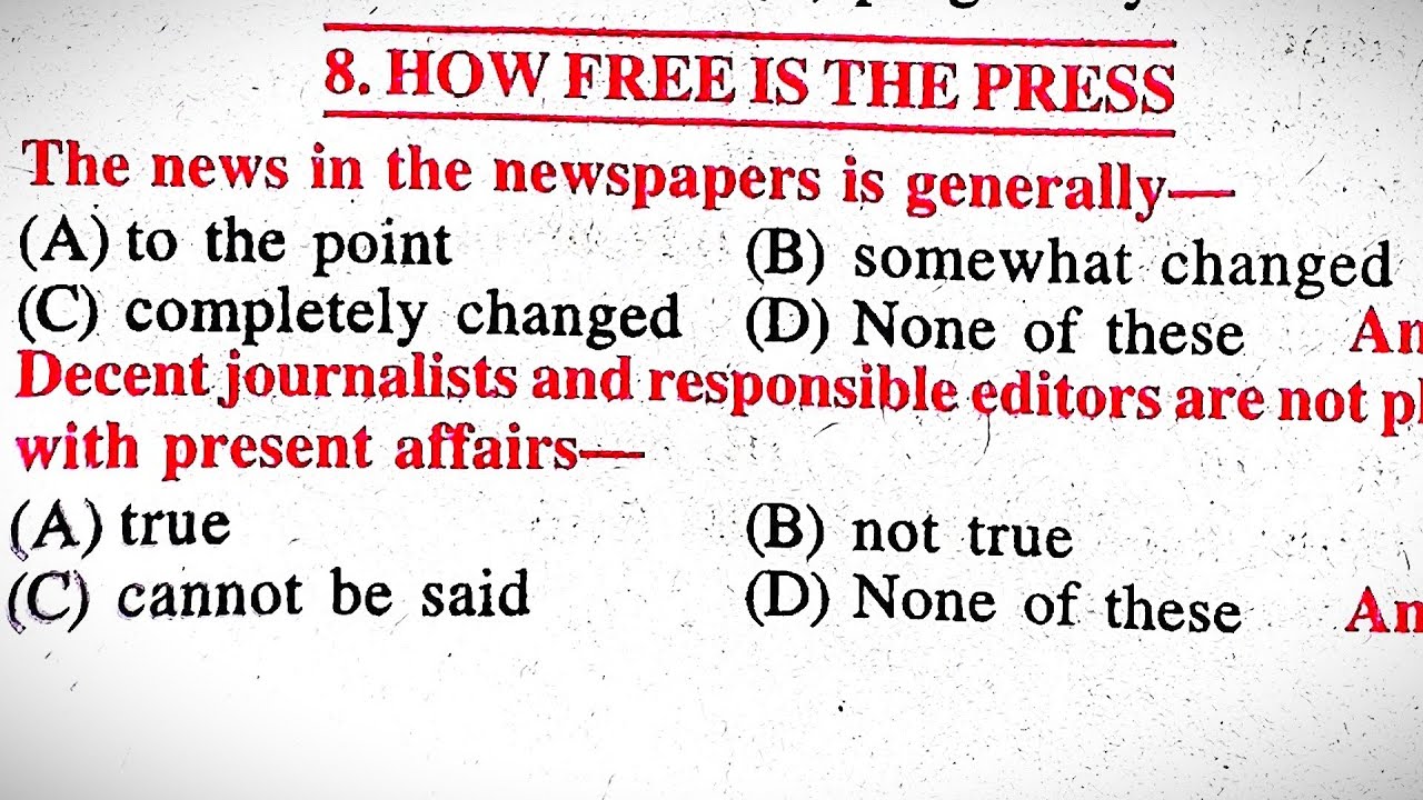 आसानी से समझे🔥😱 | how free is the press class 12 english objective ...