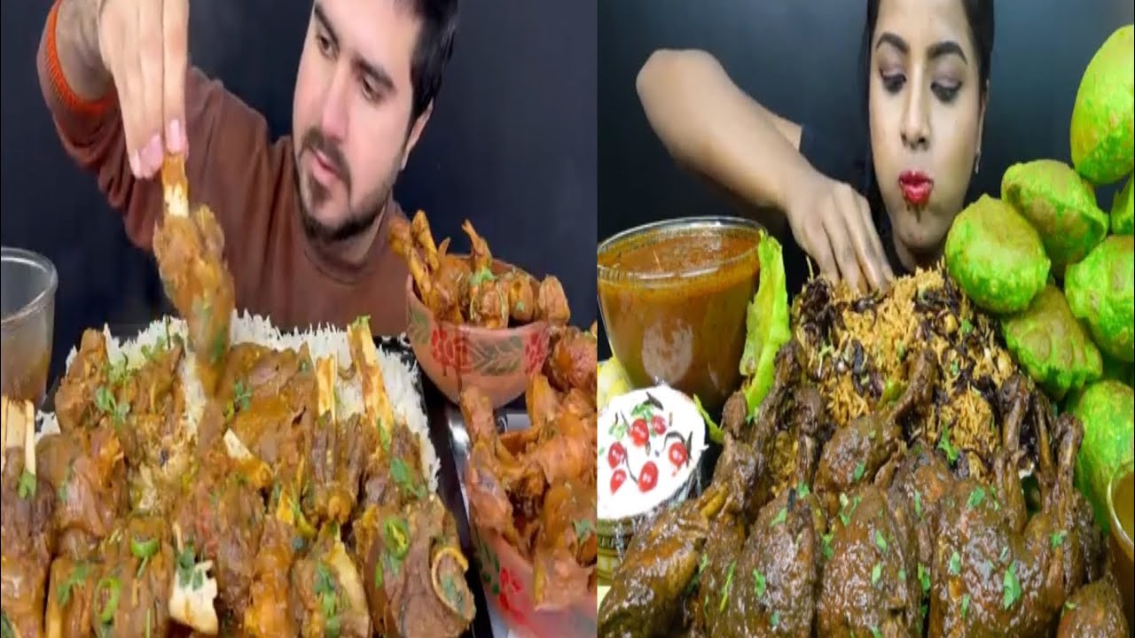 Khasir kari -Chiken kari -rice -puri-biryani-jol -food eating video ...