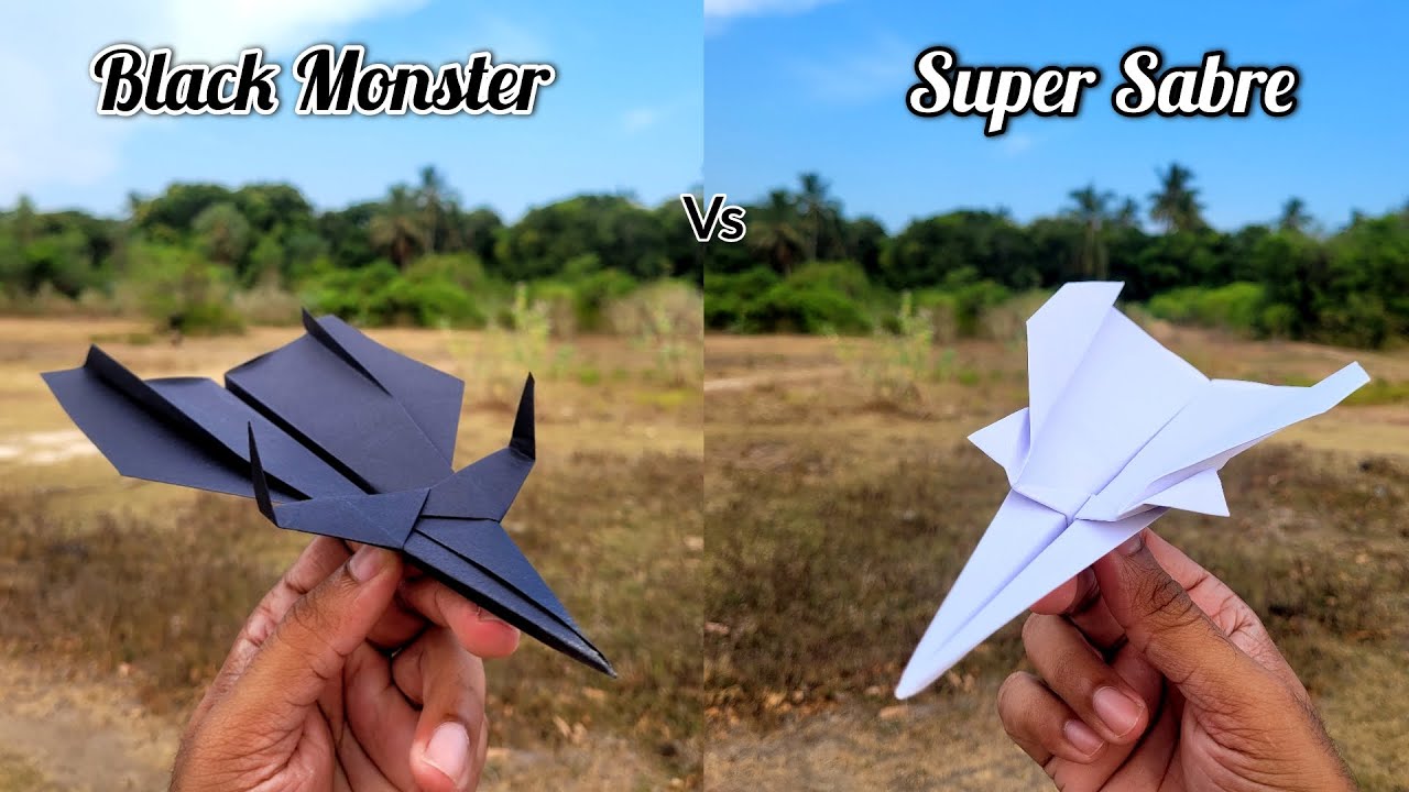 Black Monster vs Super Sabre Paper Airplanes Flying Comparison and ...