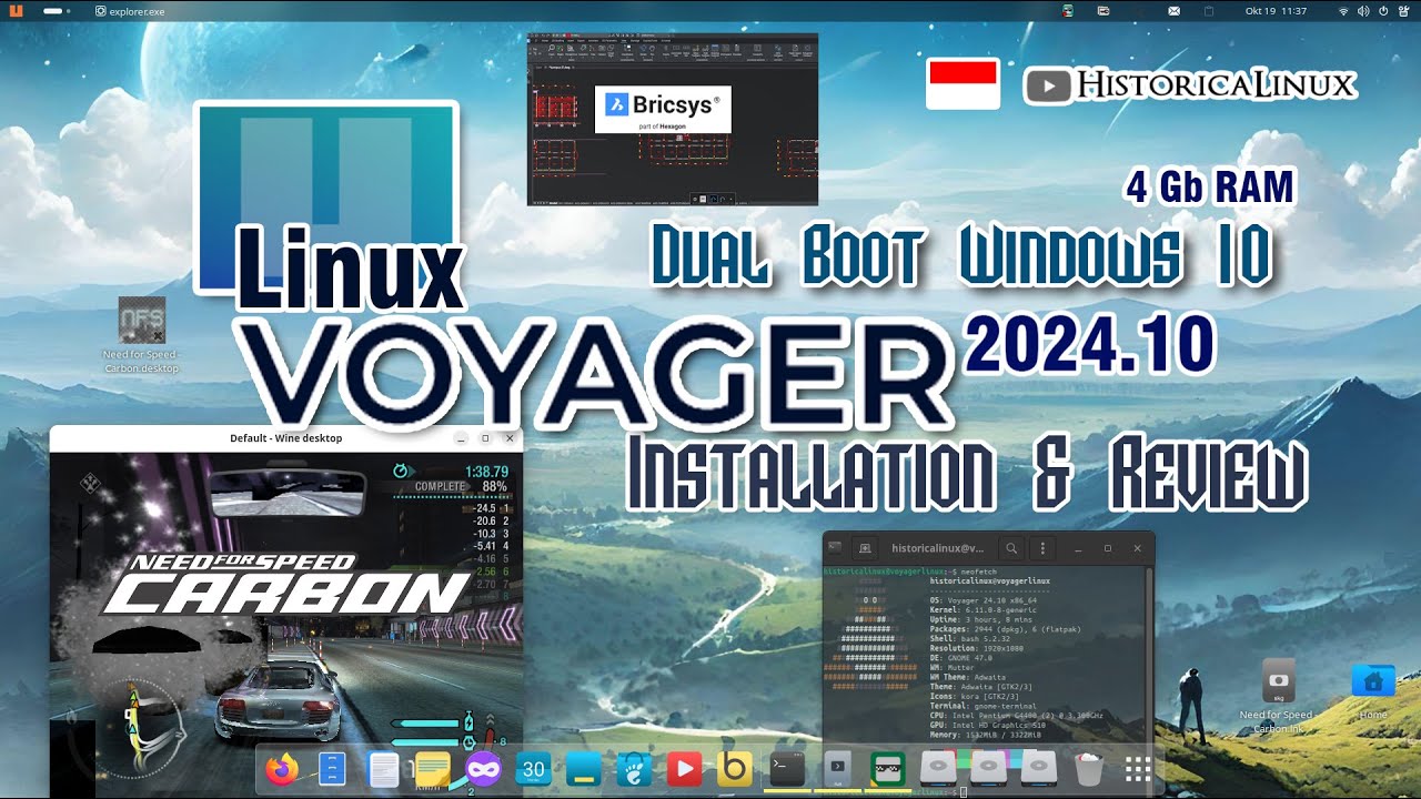 Yuk Install Voyager Linux 24.10 | Dual Boot Windows 10 | 4Gb RAM ...