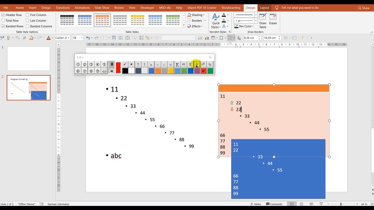Quick paragraph styles in table and shapes as in the PowerPoint ...