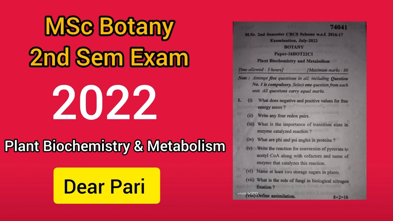 2022 MDU MSc botany sem 2 question paper || Plant biochemistry and ...