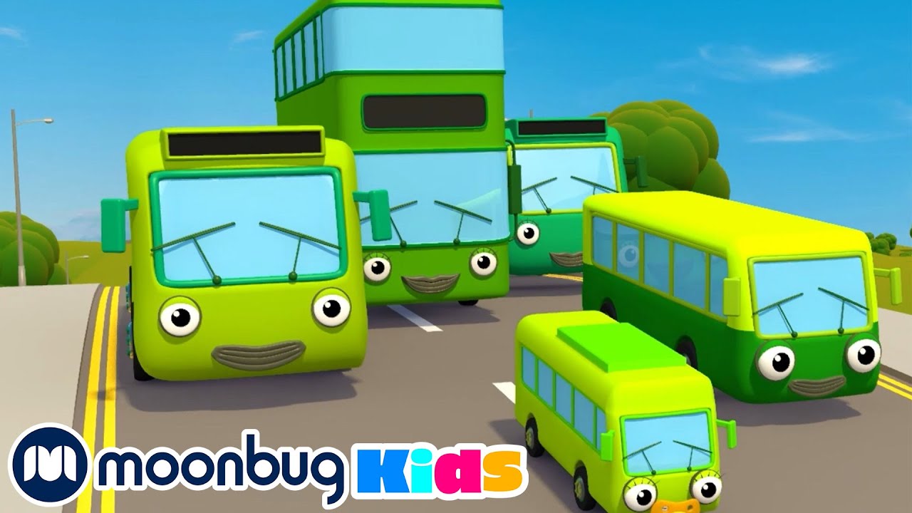5 Green Buses Driving Down The Lane | Gecko's Garage Songs | Children's ...