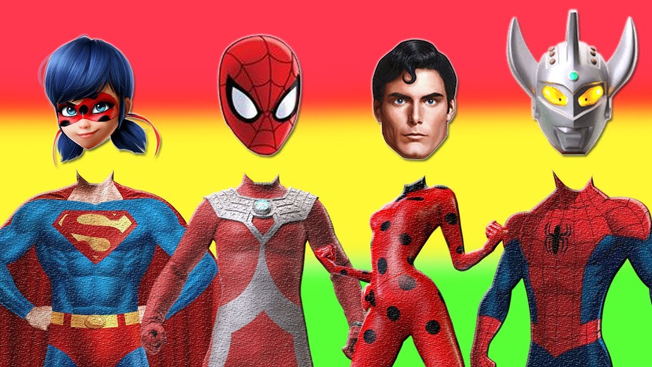 Wrong Heads Superman Spiderman Ladybug Ultraman Ribut Parody Finger ...