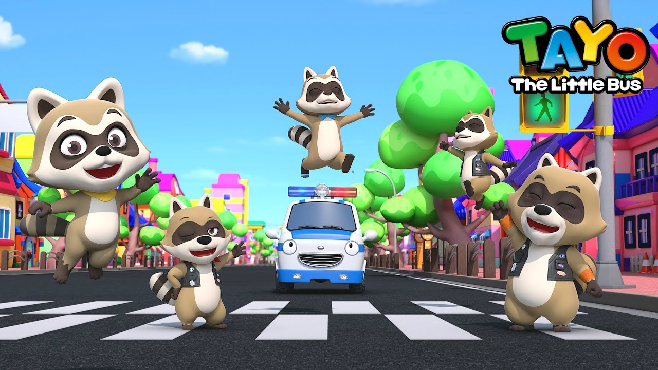 The Bad raccoons cross the road | Learn Traffic Lights Song | Tayo the ...